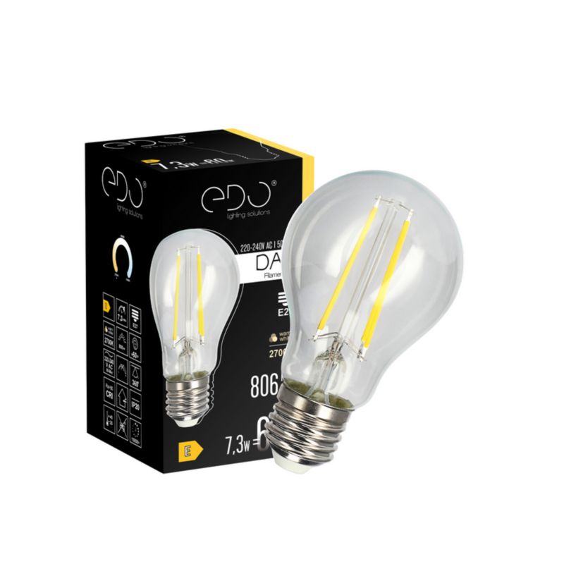 Żarówka dekoracyjna Edo Dari LED Filament 7,3W, E27, 2700K, 806lm, 230V, CLEAR A60, EDO777627 1 ...