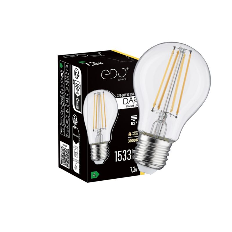 Żarówka dekoracyjna Edo Dari LED Filament 7,3W, E27, 3000K, 1533lm, 230V, CLEAR A60, EDO777711 1 ...
