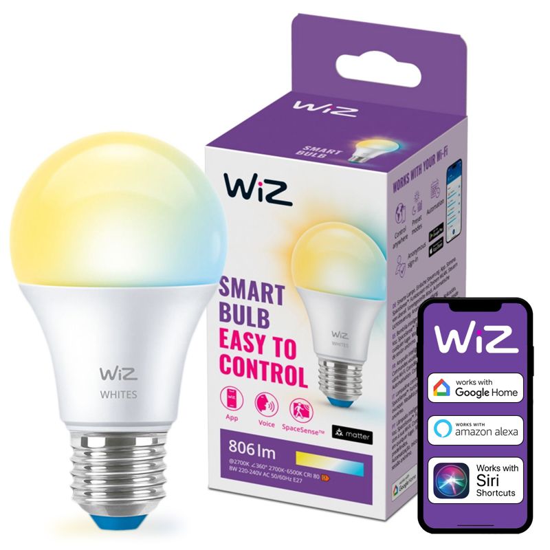 Żarówka LED WiZ E27 A60 8W 806lm 2700-6500K TW Inteligentna Smart WiFi ...