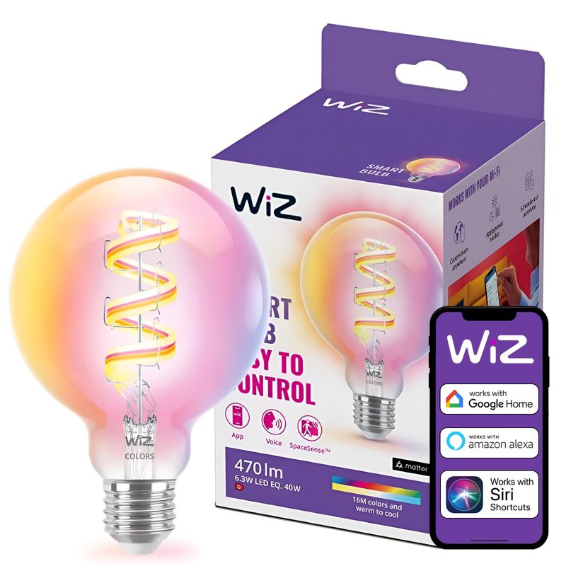 Żarówka LED WiZ E27 Kula G95 6.3W 470lm 2200-6500K RGB TW Filament ...