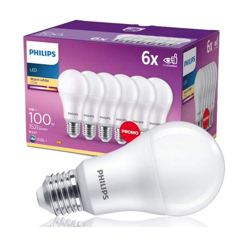 Żarówka Philips Zestaw 6x LED E27 13W 2700K ciepła 1521lm A60 1 opk. | Majsterkowanie w Castoramie