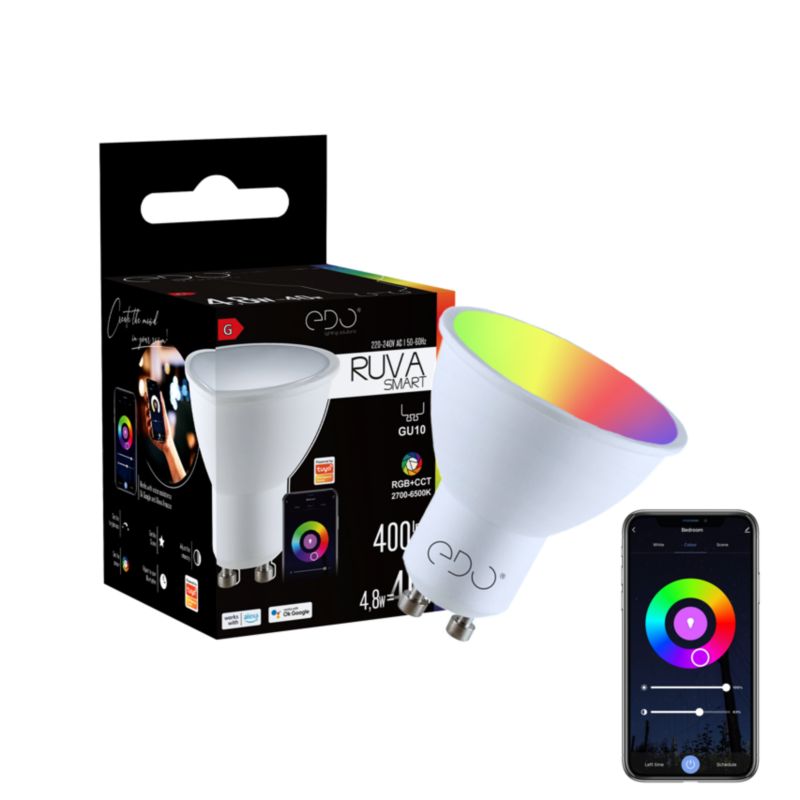 Żarówka Ruva Smart LED Edo GU10 4,8W RGB+CCT 2700-6500K 400lm 120st WiFi Tuya Smart EDO777637 1 ...