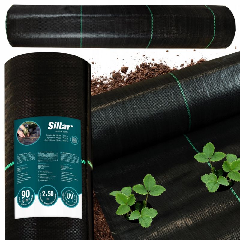 Agrotkanina, Sillar, antychwastowa, mata ogrodowa, odporność UV, 90g/m2, 2x50m, czarna, 1szt