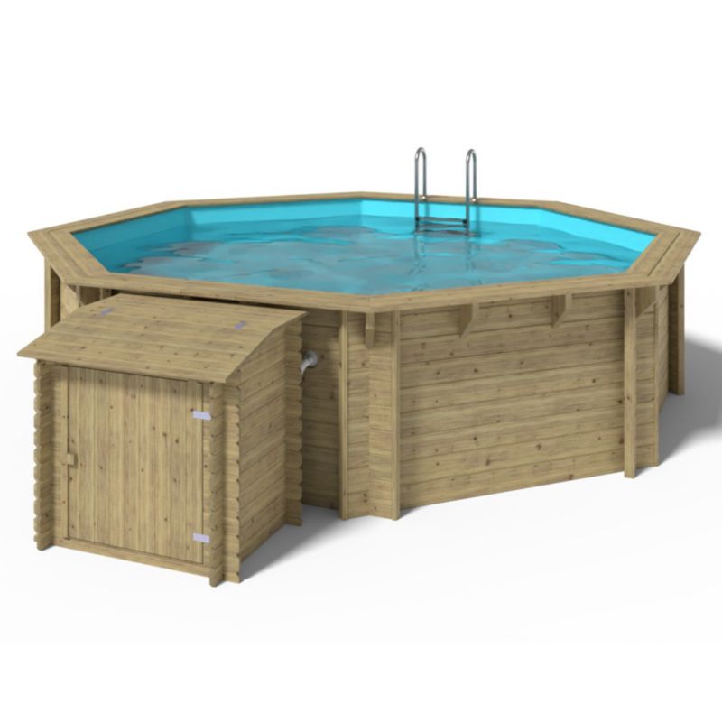 Basen drewniany ALTANKA 4,71x4,72 - H.1,20 m - z filtracją i szafką na osprzęt, BAS753OSP+SZA7 ...