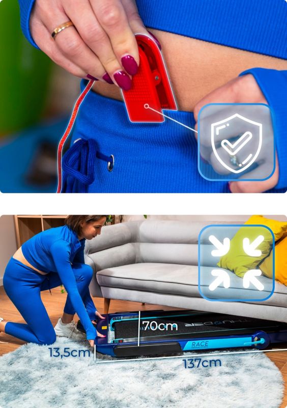 Bieżnia elektryczna THUNDER RACE-BLUE 14 km/h pod biurko składana 2w1 ...