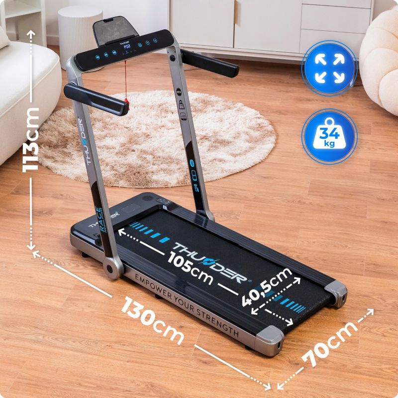 Bieżnia elektryczna THUNDER RACE-SILVER składana pod biurko 14 km/h LED ...