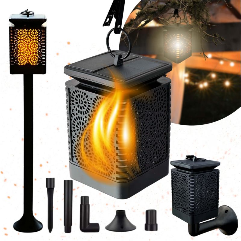 BLIXTAR Lampa Solarna 3w1 Ogrodowa LED, Lampion, Pochodnia Efekt ...