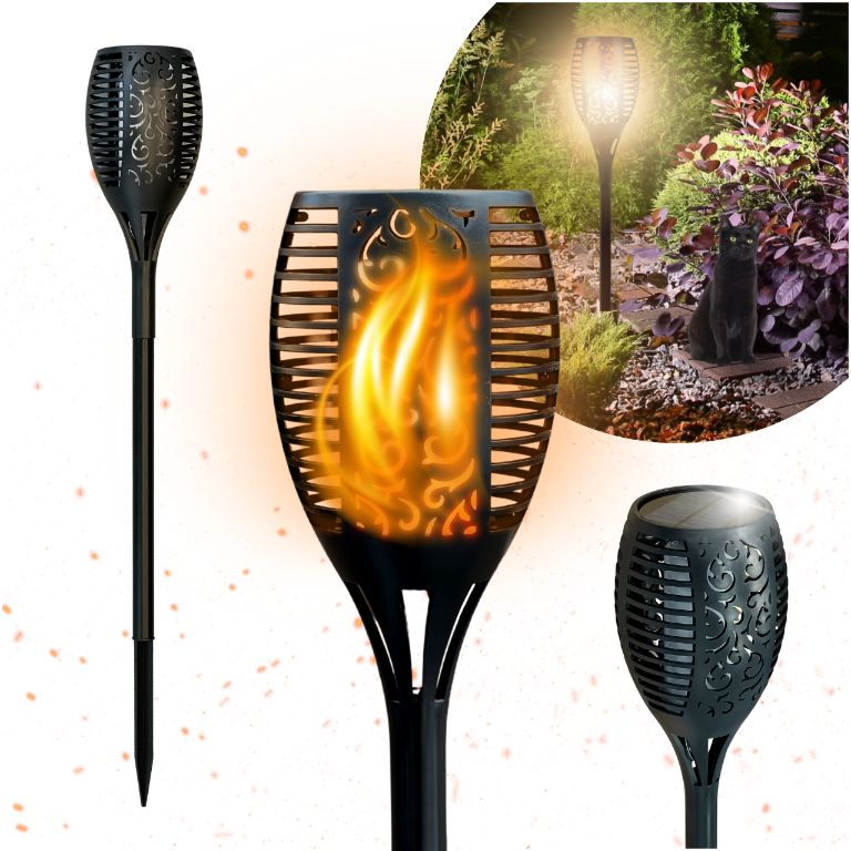 BLIXTAR Ogrodowa Duża Lampa Solarna LED 96, Wbijana Pochodnia Płomień ...