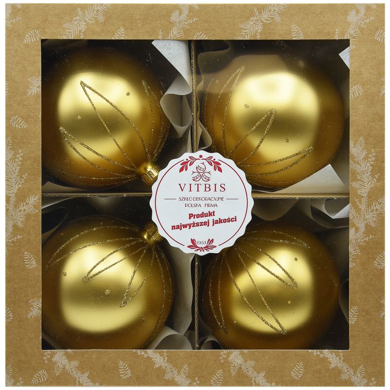 Bombki szklane Vitbis dekorowane 100 mm złote 4 szt. wersja 2