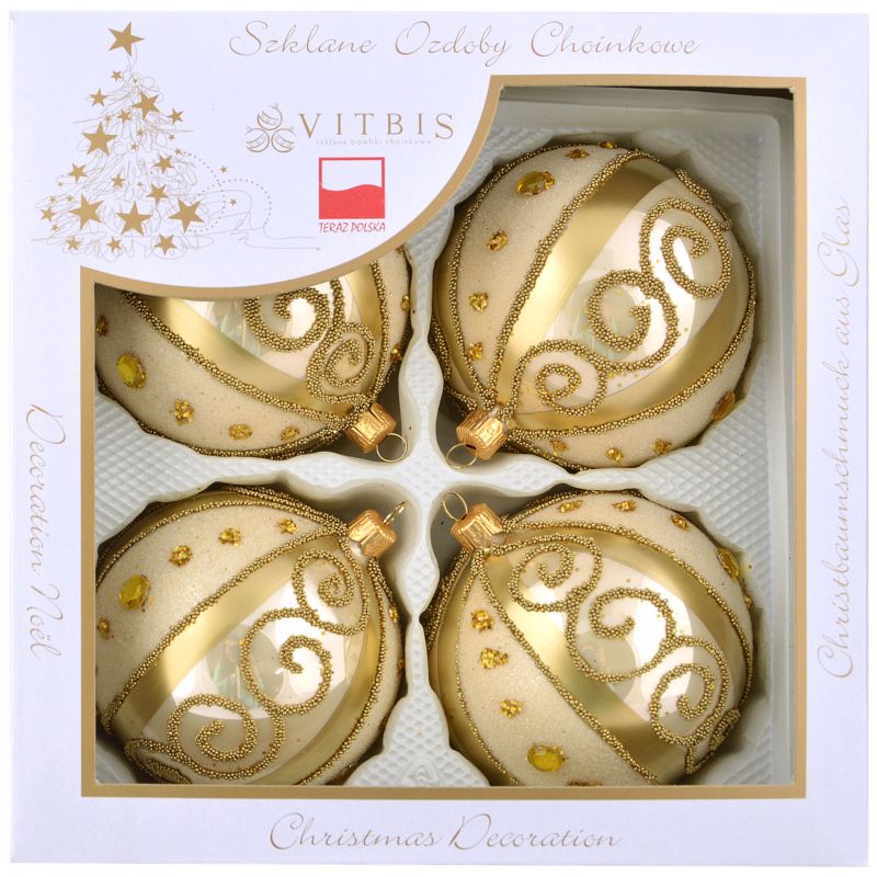 Bombki szklane Vitbis dekorowane 100 mm złote 4 szt. wersja 3