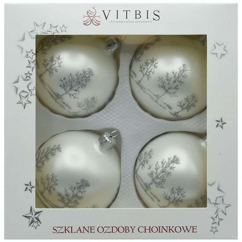 Bombki szklane Vitbis dekorowane 80 mm białe 4 szt. wersja 2