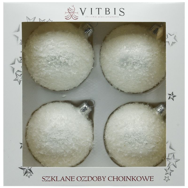 Bombki szklane Vitbis dekorowane 80 mm białe 4 szt. wersja 3