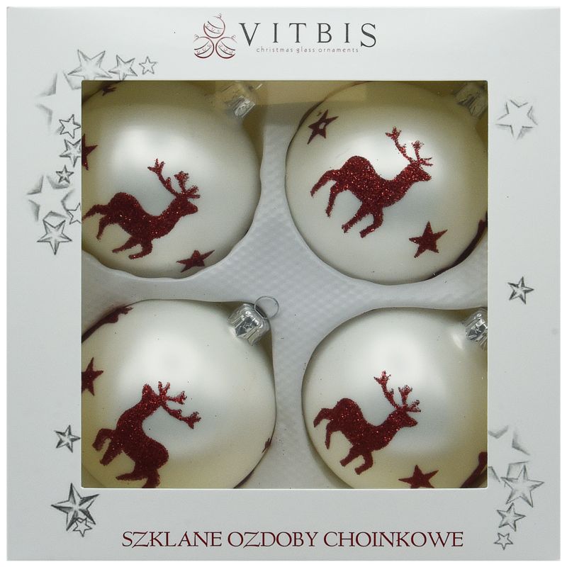 Bombki szklane Vitbis dekorowane 80 mm białe 4 szt. wersja 4