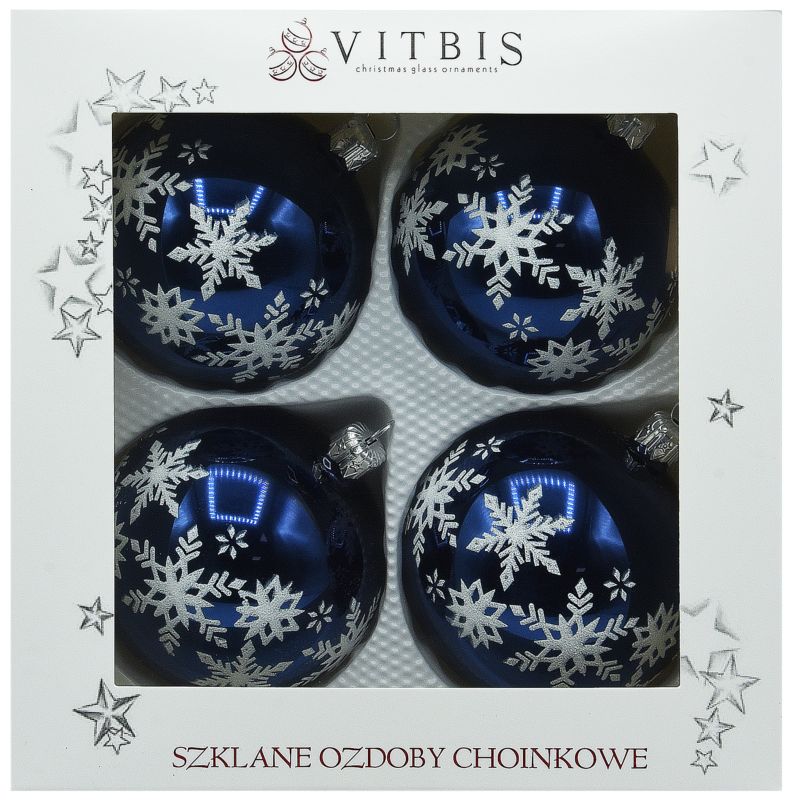 Bombki szklane Vitbis dekorowane 80 mm granatowe 4 szt.