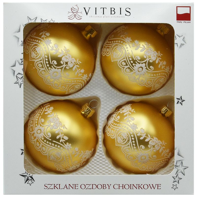 Bombki szklane Vitbis dekorowane 80 mm złote 4 szt.