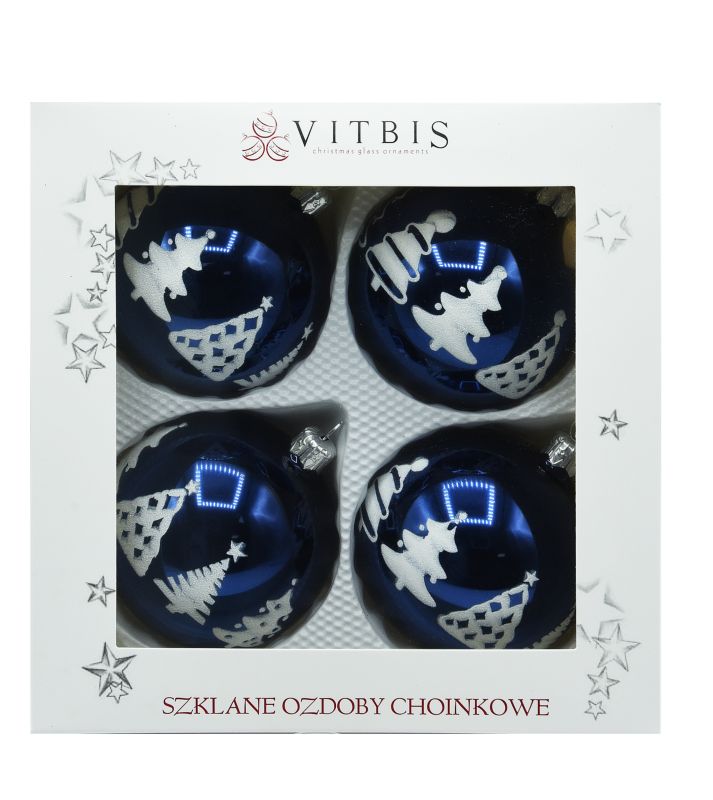 Bombki szklane Vitbis dekorowane proste 80 mm granatowe 4 szt.