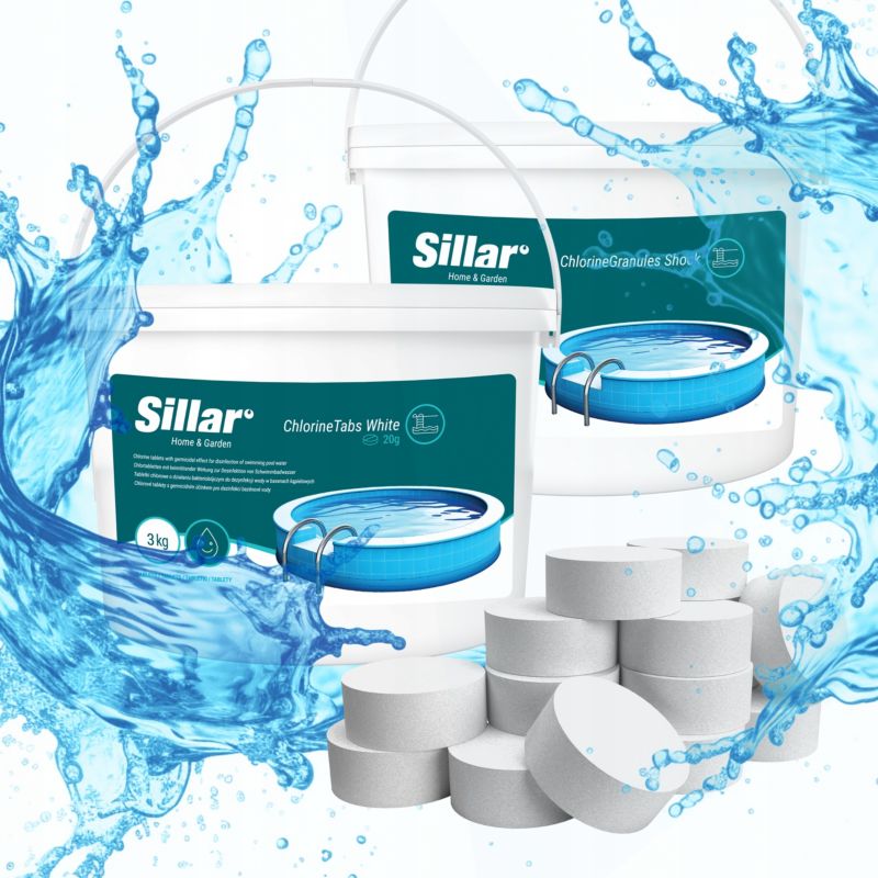 Chlor do basenu, Sillar, tabletki 20g, 3kg + tabletki multi 10w1, 20g ...