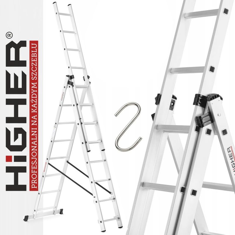 Drabina aluminiowa wielofunkcyjna z opcją ustawienia na schodach 3x8 ...