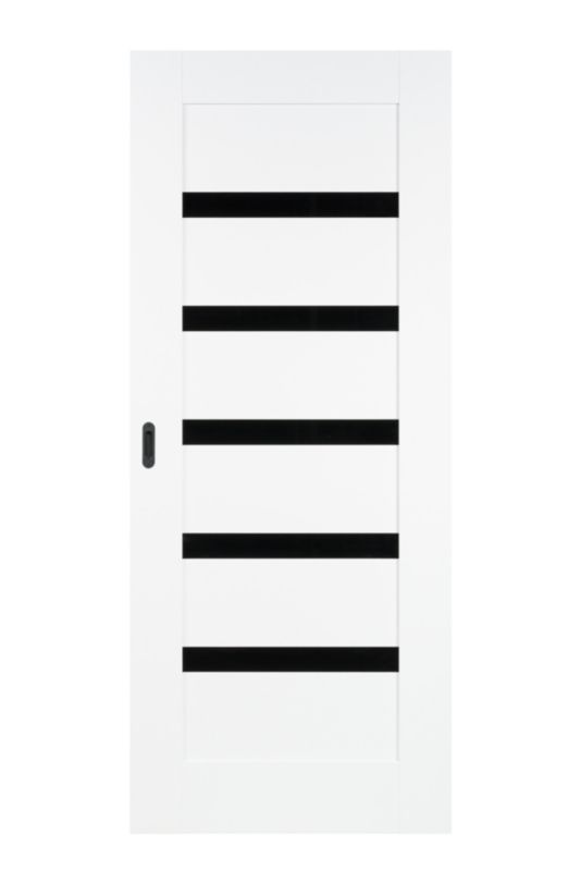 Drzwi pokojowe przesuwne Fortia Credis 90 białe czarna szyba ...