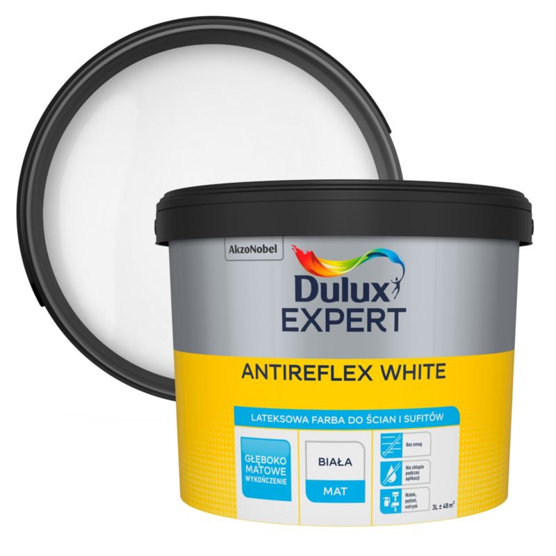 Farba antyrefleksyjna plamoodporna Dulux Expert biała 3l ...