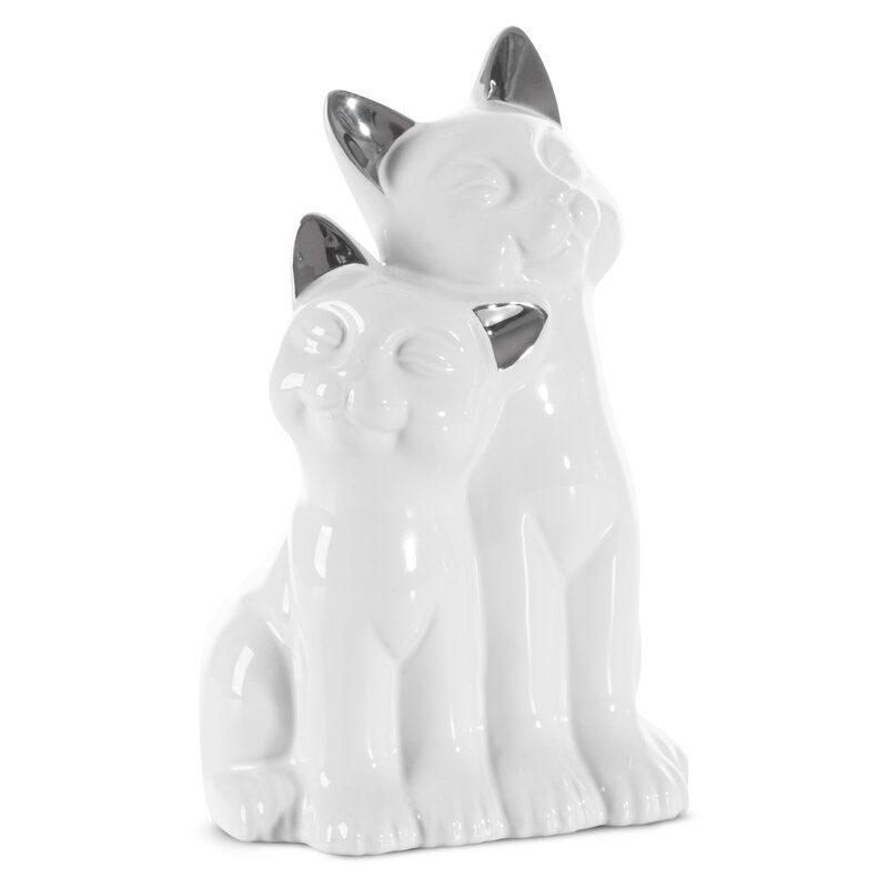 Figurka dekoracyjna Cat 1 Koty Eurofirany 14 x 12 x 22 cm biała srebrna ...