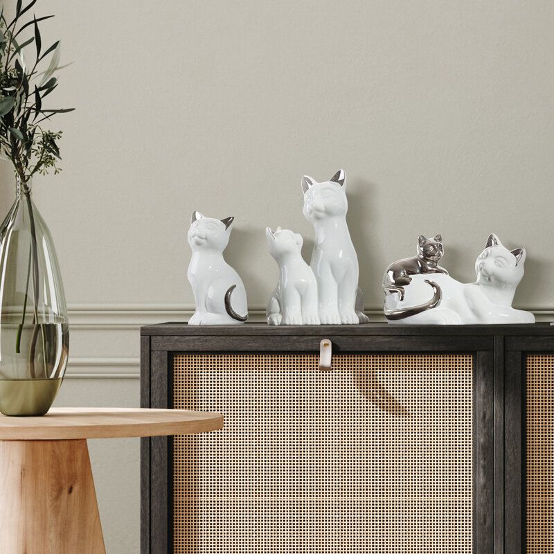 Figurka dekoracyjna Cat 1 Koty Eurofirany 14 x 12 x 22 cm biała srebrna ...