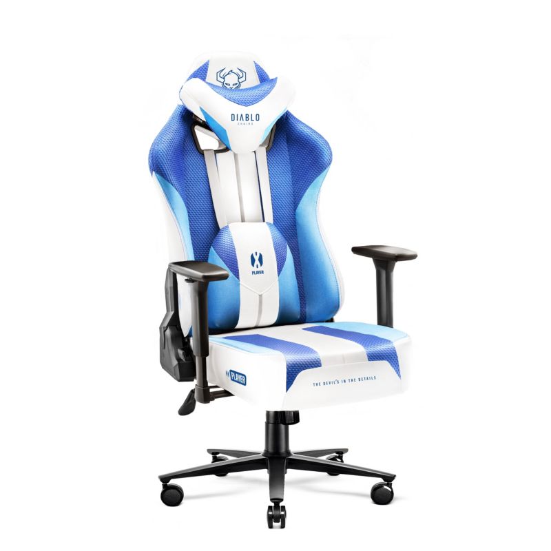 Fotel gamingowy biurowy materiałowy Diablo X-Player 2.0 biało-niebieski ...
