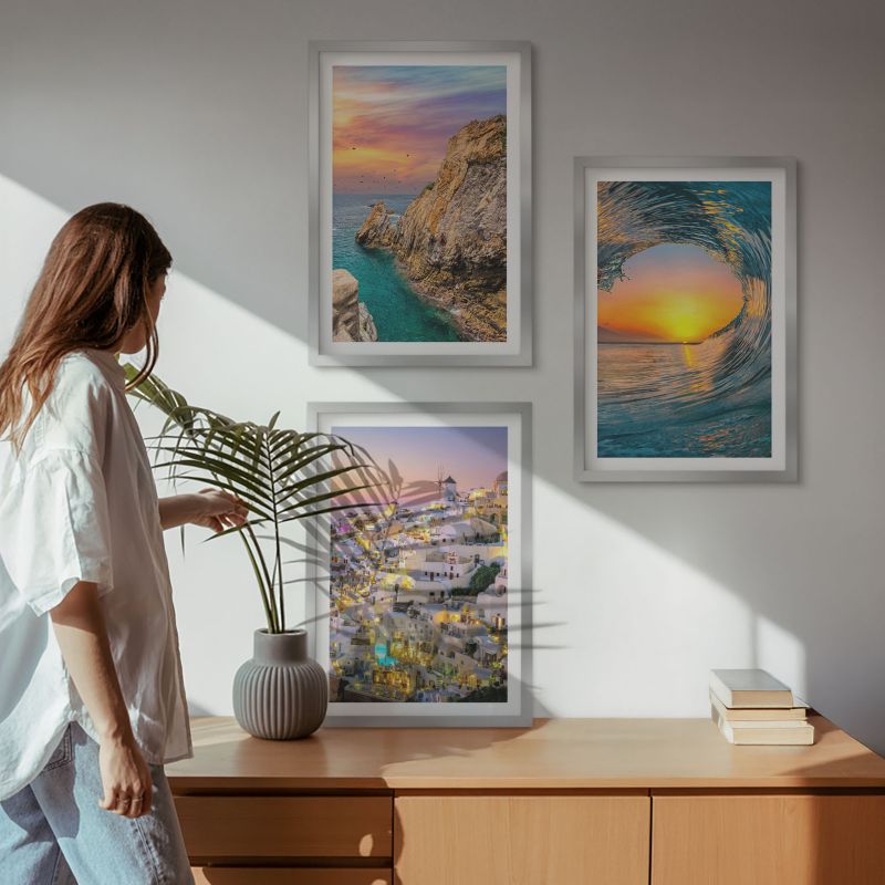 Galeria 3 Obrazów w Srebrnej Ramie ArtPrintCave 40x60 cm Komplet ...