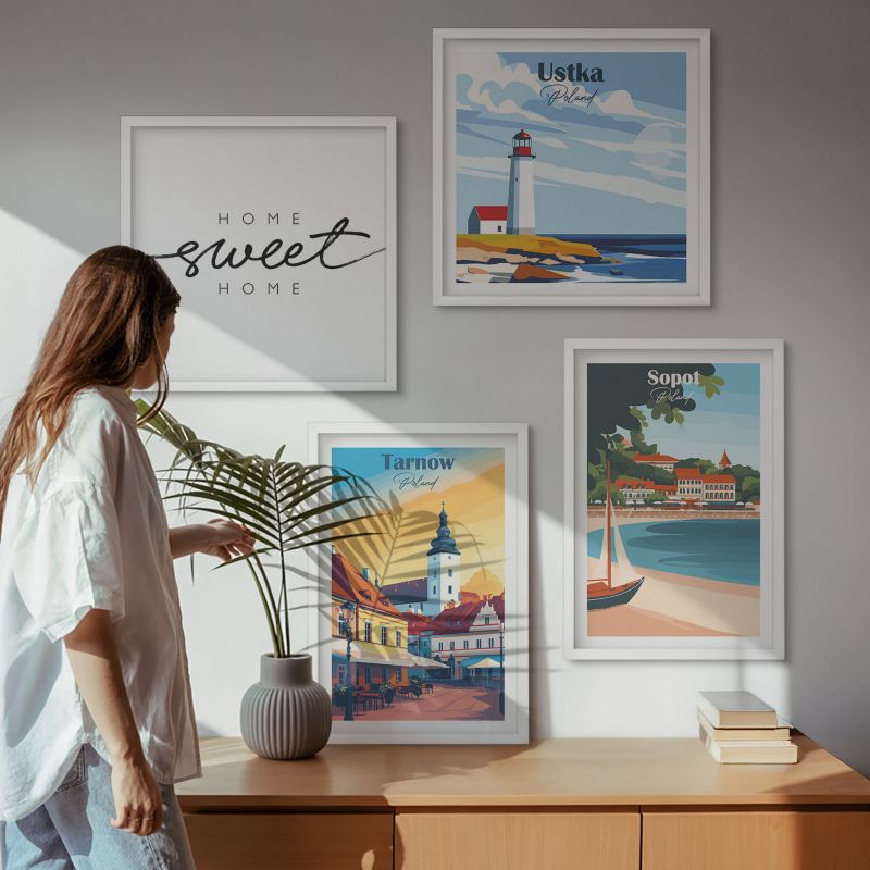 Galeria 4 Obrazów ArtPrintCave (2x50x50+2x40x60cm) Biała rama Polskie ...