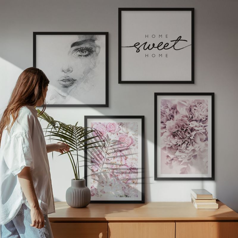 Galeria 4 Obrazów ArtPrintCave (2x50x50+2x40x60cm) Czarna rama Piwonie ...