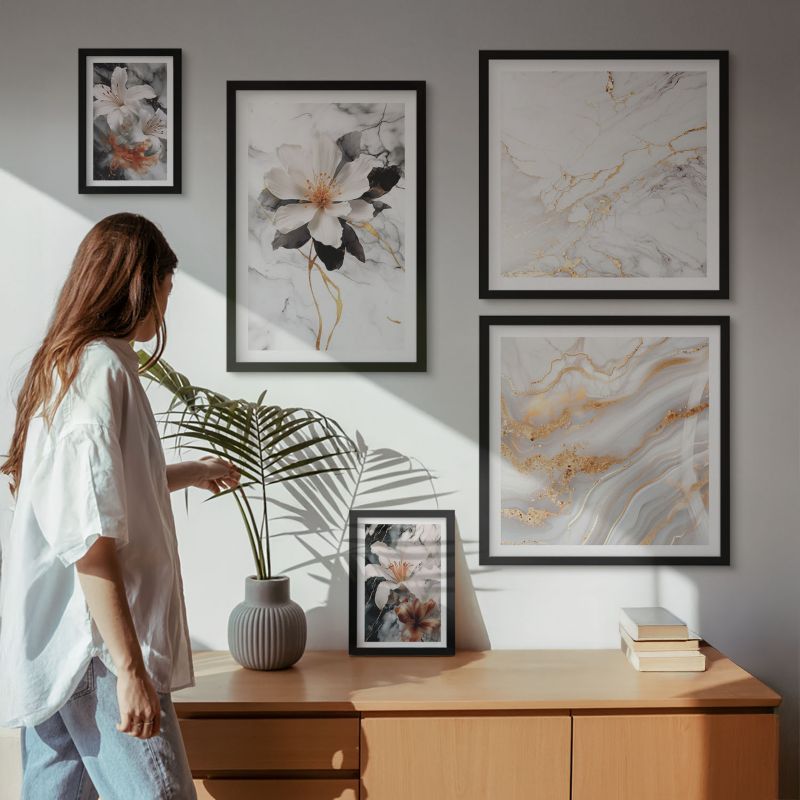 Galeria 5 Obrazów ArtPrintCave (2x50x50+2x20x30+40x60cm) Czarna rama ...