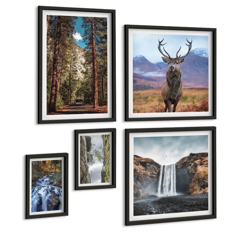 Galeria 5 Obrazów ArtPrintCave (2x50x50+2x20x30+40x60cm) Czarna rama ...