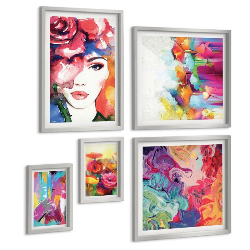 Galeria 5 Obrazów ArtPrintCave (2x50x50+2x20x30+40x60cm) Srebrna rama ...