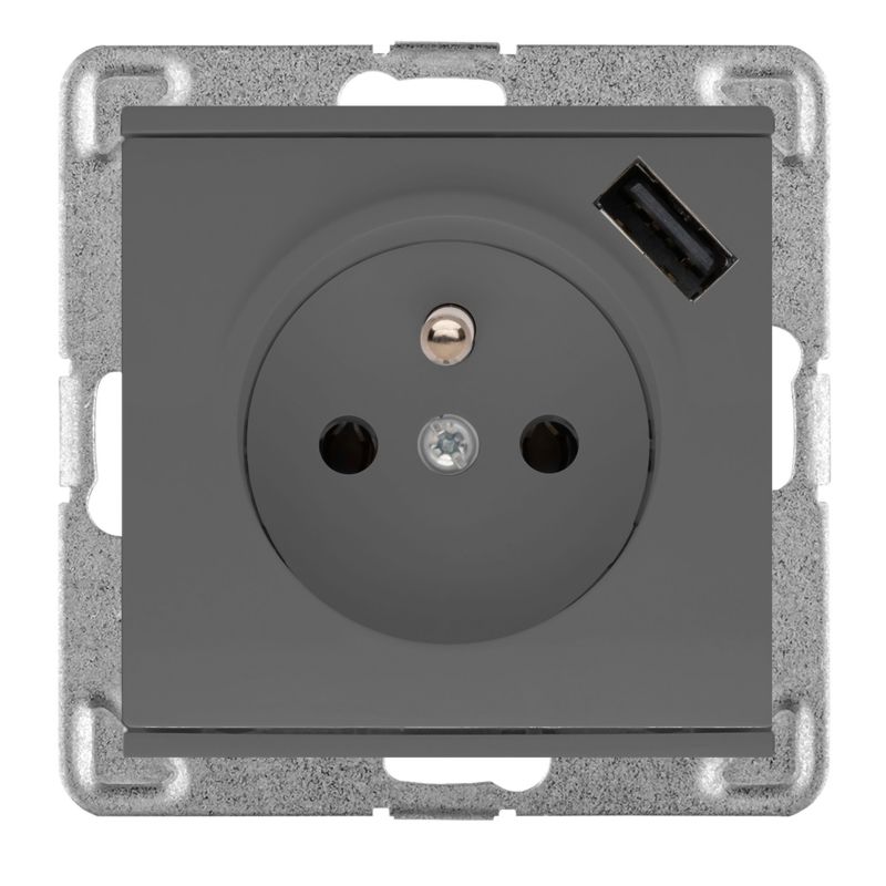 Gniazdo pojedyncze Polmark Rosa bazalt USB | Majsterkowanie w Castoramie