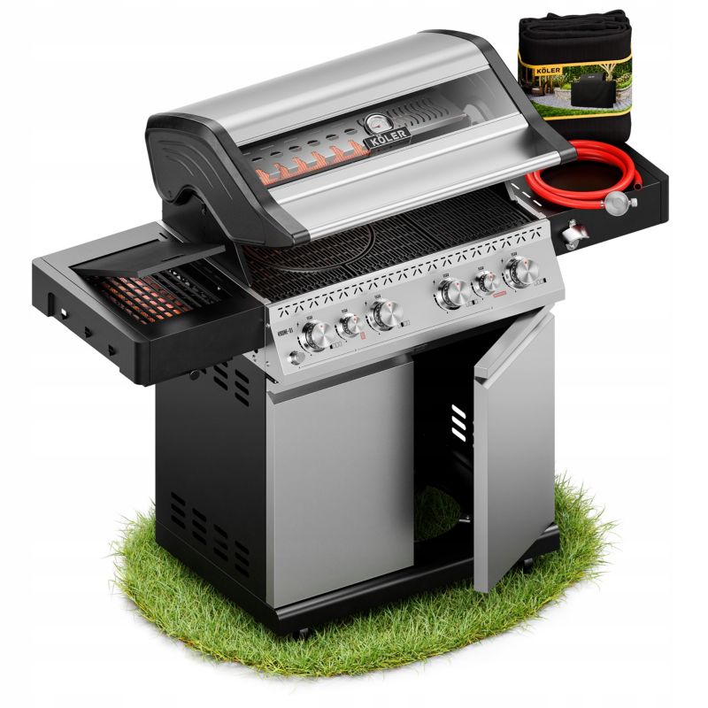 Grill Gazowy Ogrodowy NIERDZEWNY INOX Koler KRONE S1 Szyba 21,6kW ...