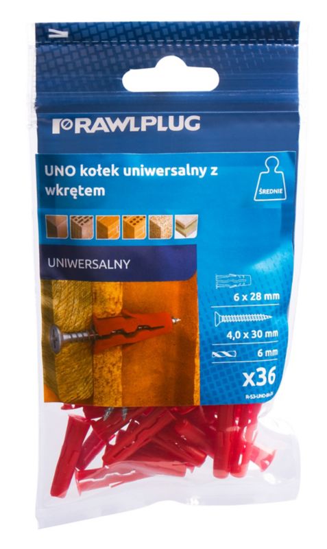 Kołek uniwersalny Rawlplug Uno 6 x 28 mm z wkrętem 36 szt ...