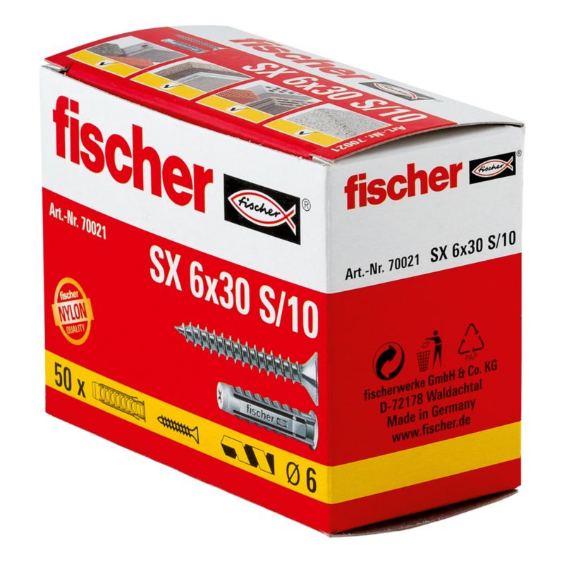 Kołki rozporowe Fischer SX 6 x 30 mm z wkrętem 50 szt. | Majsterkowanie ...