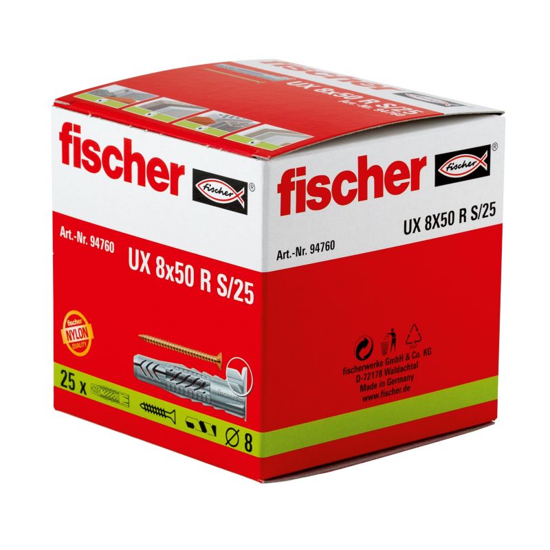 Kołki uniwersalne Fischer UX 8 x 50 mm z wkrętami 25 szt ...