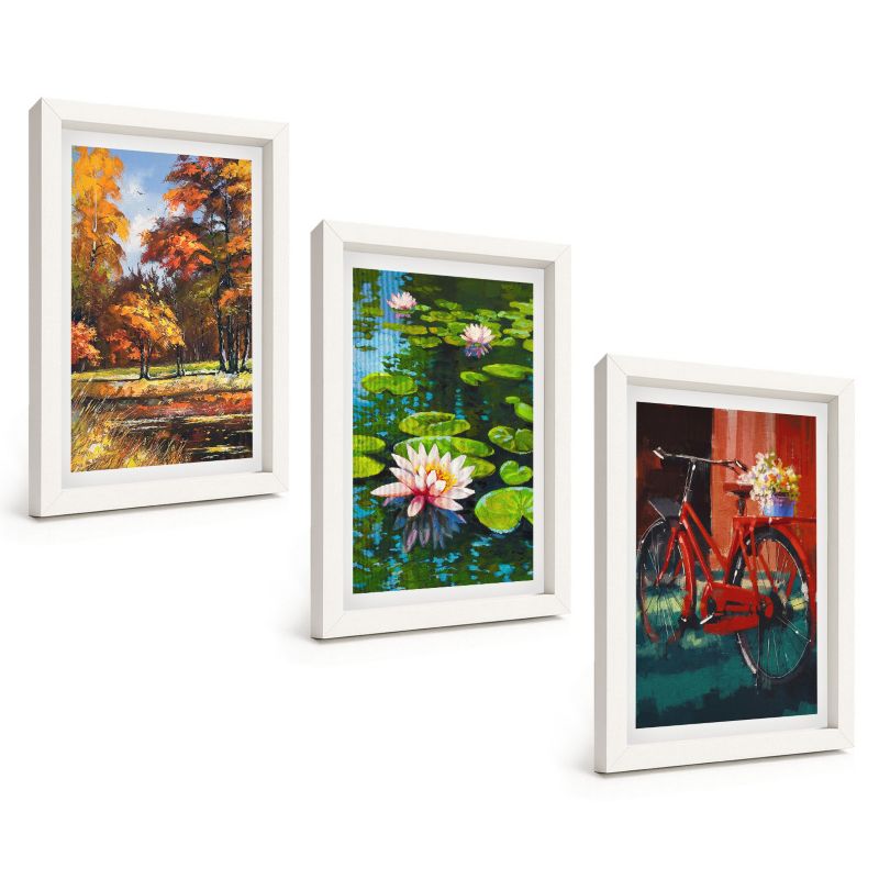 Komplet 3 Obrazów w Białej Ramie ArtPrintCave 20x30 cm Grafika Ścienna ...