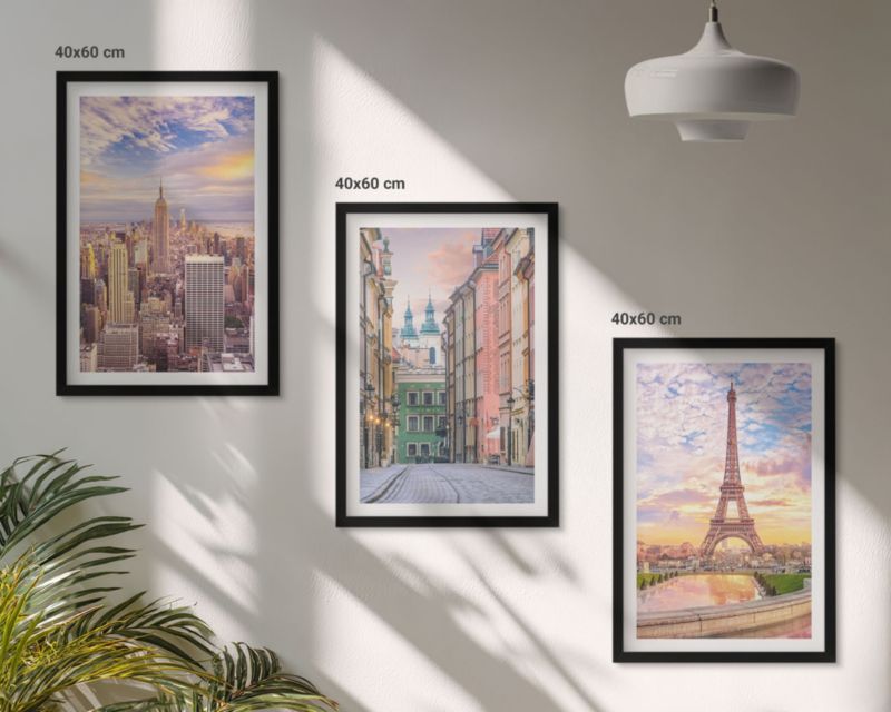 Komplet 3 Obrazów w Czarnej Ramie ArtPrintCave 40x60 cm Grafika Ścienna ...