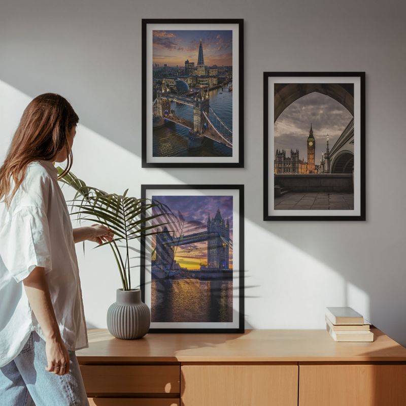 Komplet 3 Obrazów w Czarnej Ramie ArtPrintCave 40x60 cm Grafika Ścienna ...