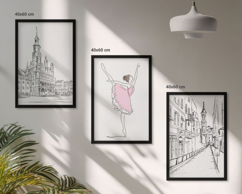 Komplet 3 Obrazów w Czarnej Ramie ArtPrintCave 40x60 cm Grafika Ścienna ...