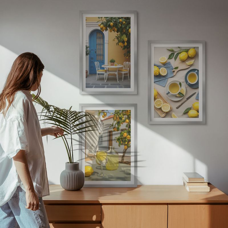 Komplet 3 Obrazów w Srebrnej Ramie ArtPrintCave 40x60 cm Grafika ...