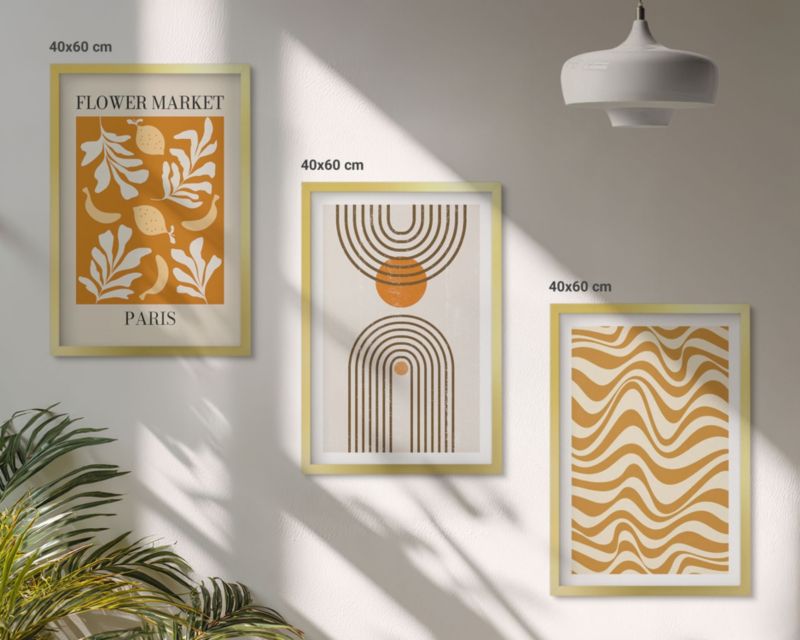 Komplet 3 Obrazów w Złotej Ramie ArtPrintCave 40x60 cm Grafika Ścienna ...