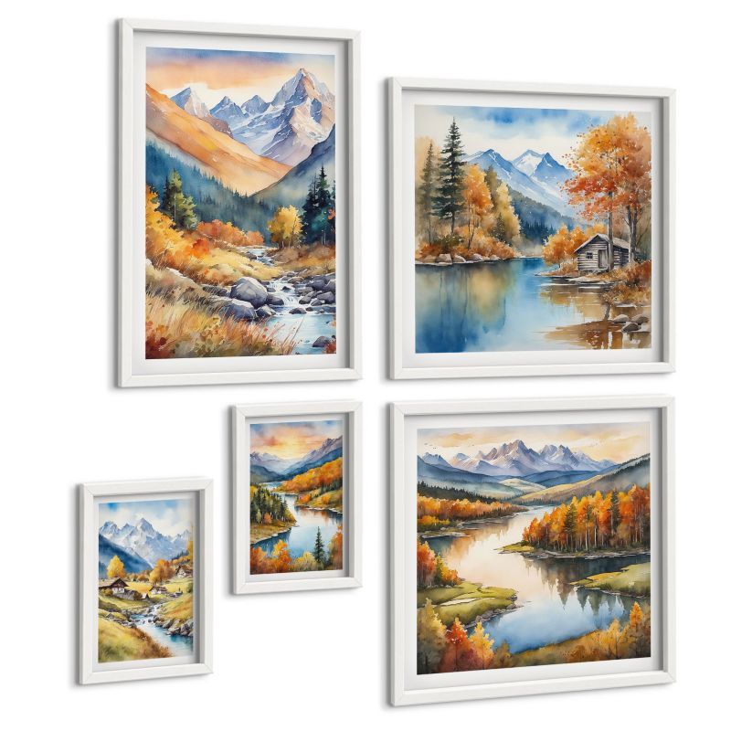 Komplet 5 Obrazów ArtPrintCave (2x50x50+2x20x30+40x60cm) Biała rama ...