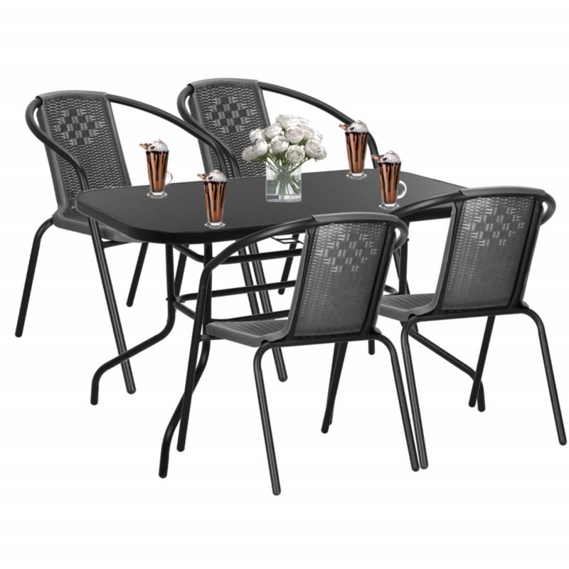 Komplet mebli ogrodowych Springos stół 140x80 cm prostokątny i krzesła metalowe 4 szt. zestaw na ...