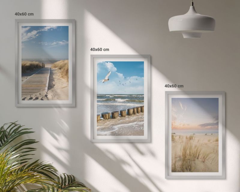 Komplet obrazów srebrna rama Tulup 40x60 cm Plaża piasek fale niebo ...