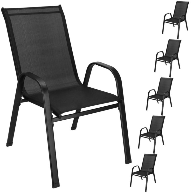 Krzesła metalowe do ogrodu Springos zestaw 6 szt. do 120 kg, na taras, balkon, czarne 1 kpl ...