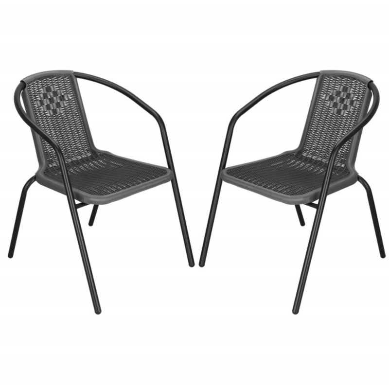 Krzesła ogrodowe Springos metalowe, plecione krzesło na balkon szare zestaw 2 szt ...