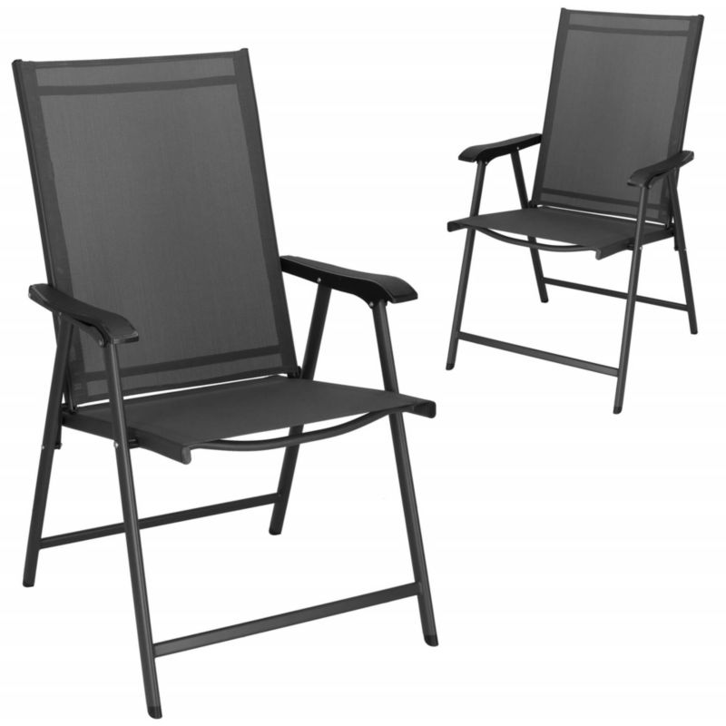 Krzesła tarasowe Springos metalowe składane czarno-szare 2 szt. | Majsterkowanie w Castoramie
